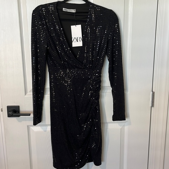 Dresses | Nwt Zara Mini Black Sparkly Party Dress | Poshmark